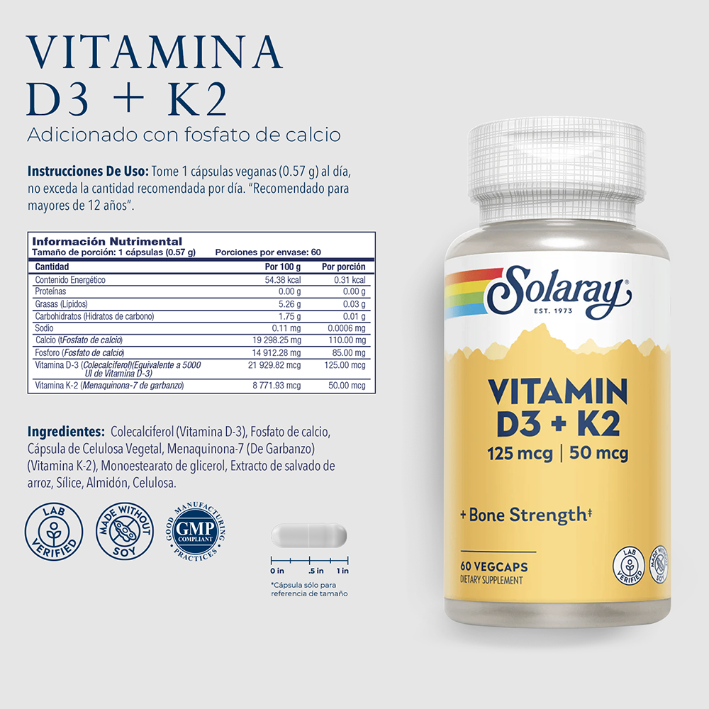Solaray Vitamina D3 125 mcg + K2 50 mcg 60 cap – Natural Farma